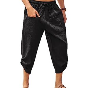 COOFANDY Men's Linen Pants Casual Drawstring Harem Trousers Lightweight Yoga Beach Pants with Pockets Black