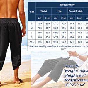 COOFANDY Men's Linen Pants Casual Drawstring Harem Trousers Lightweight Yoga Beach Pants with Pockets Black