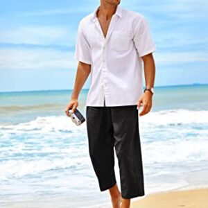 COOFANDY Men's Linen Pants Casual Drawstring Harem Trousers Lightweight Yoga Beach Pants with Pockets Black