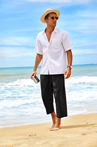 COOFANDY Men's Linen Pants Casual Drawstring Harem Trousers Lightweight Yoga Beach Pants with Pockets Black