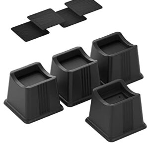 Nachell Bed Furniture Risers 4 Pack Bed Lift Risers Elevation in Height 3" Heavy Duty Rectangle Riser Blocks for Caster Wheels or Posts of Bed Table Couch Support up to 2500 lbs. (Black, 3 Inch)