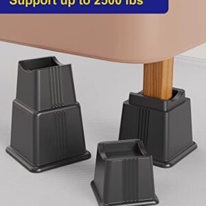 Nachell Bed Furniture Risers 4 Pack Bed Lift Risers Elevation in Height 3" Heavy Duty Rectangle Riser Blocks for Caster Wheels or Posts of Bed Table Couch Support up to 2500 lbs. (Black, 3 Inch)