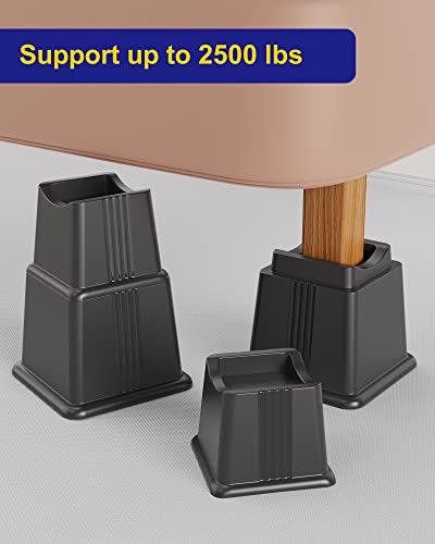 Nachell Bed Furniture Risers 4 Pack Bed Lift Risers Elevation in Height 3" Heavy Duty Rectangle Riser Blocks for Caster Wheels or Posts of Bed Table Couch Support up to 2500 lbs. (Black, 3 Inch)