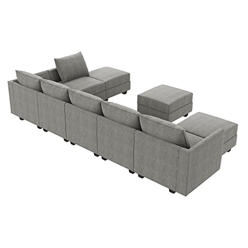 HONBAY Oversized Sectional Sofa with Wide Chaise Reversible Sectional Modular Sofa Couch with Ottomans U Shaped Corner Sectional with Storage for Living Room, Office, Spacious Space,Grey