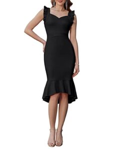 women's sleeveless fishtail dress high low hem wedding guest midi bodycon formal dress cocktail party dress black l