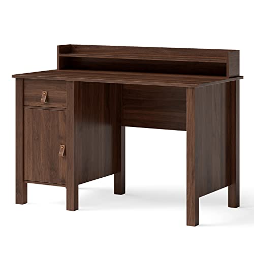 Tangkula Computer Desk with Storage Drawer & Cabinet, Wood Home Office Desk with Hutch, 48 Inch Vintage Desk for Bedroom with Adjustable Inner Shelf, Executive Desk Writing Study Desk, Vanity Desk