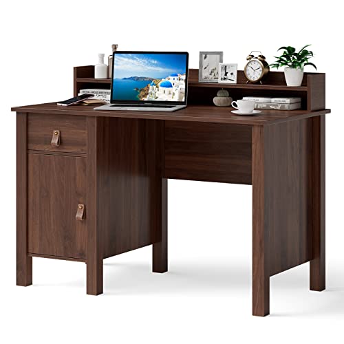 Tangkula Computer Desk with Storage Drawer & Cabinet, Wood Home Office Desk with Hutch, 48 Inch Vintage Desk for Bedroom with Adjustable Inner Shelf, Executive Desk Writing Study Desk, Vanity Desk