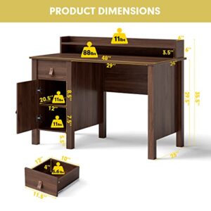 Tangkula Computer Desk with Storage Drawer & Cabinet, Wood Home Office Desk with Hutch, 48 Inch Vintage Desk for Bedroom with Adjustable Inner Shelf, Executive Desk Writing Study Desk, Vanity Desk