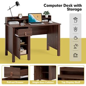 Tangkula Computer Desk with Storage Drawer & Cabinet, Wood Home Office Desk with Hutch, 48 Inch Vintage Desk for Bedroom with Adjustable Inner Shelf, Executive Desk Writing Study Desk, Vanity Desk