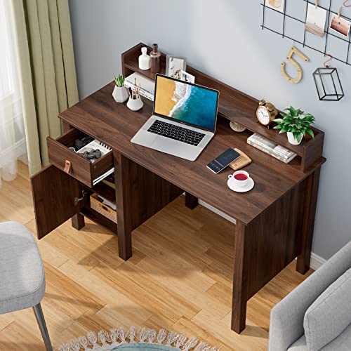 Tangkula Computer Desk with Storage Drawer & Cabinet, Wood Home Office Desk with Hutch, 48 Inch Vintage Desk for Bedroom with Adjustable Inner Shelf, Executive Desk Writing Study Desk, Vanity Desk