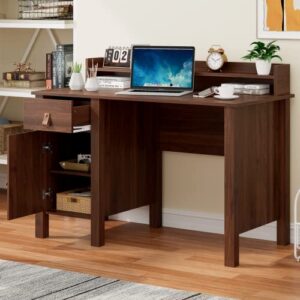 Tangkula Computer Desk with Storage Drawer & Cabinet, Wood Home Office Desk with Hutch, 48 Inch Vintage Desk for Bedroom with Adjustable Inner Shelf, Executive Desk Writing Study Desk, Vanity Desk