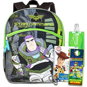 buzz lightyear backpack for boys girls kids - 5 pc bundle with 16" buzz lightyear school backpack bag, water pouch, stickers, and more (toy story school supplies)