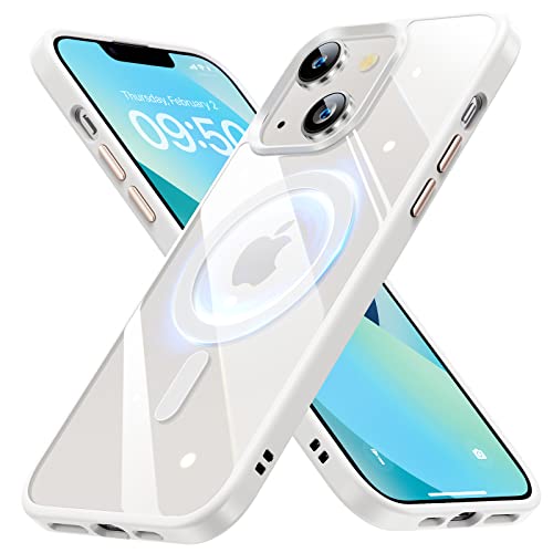 JUESHITUO 2023 New for iPhone 13 Case, iPhone 14 Case Magnetic Slim Crystal Clear for iPhone 13 Case/iPhone 14 Case Magsafe[Not Yellowing][Compatible with MagSafe][No.1 Strong Magnets] 6.1 Inch,White