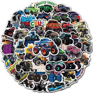 dulefun 50pcs monster truck stickers, truck car stickers for kids, car stickers waterproof for water bottles skateboard car bike phone case laptop suitcase, monster truck gifts for girls boys party gifts, monster truck party favors