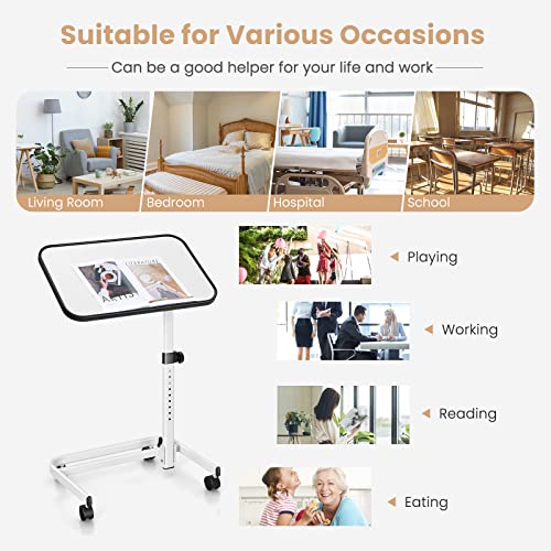 Tangkula Overbed Table with Wheels, Rolling Bedside Table with 9-Level Adjustable Height 29”-37”, Multi-Angle Tilt Tabletop, C Shaped Hospital Bed Table Laptop Desk, Sofa Bed Wheelchair Side Table