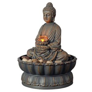 kalona home décor 9.6" tabletop fountain exquisite smile sitting buddha fountains desk water fountain decorative zen fountain w/reflective lighting/cobblestone office and home decor(21125a)