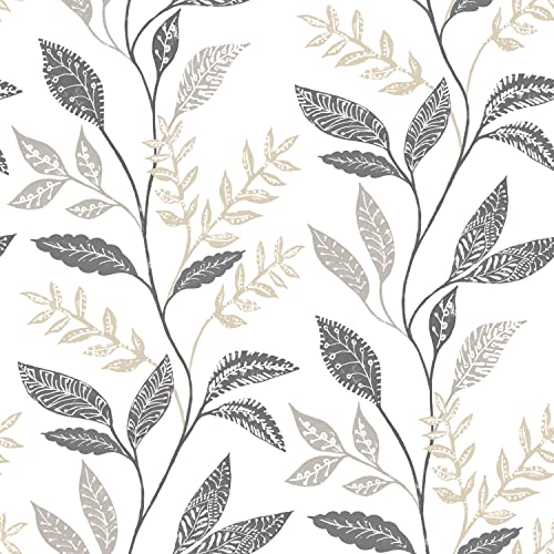 RoomMates RMK12178PLW White Cottage Vine Peel and Stick Wallpaper, Grey, Taupe