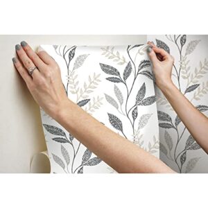 RoomMates RMK12178PLW White Cottage Vine Peel and Stick Wallpaper, Grey, Taupe