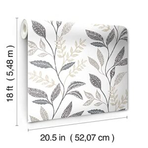 RoomMates RMK12178PLW White Cottage Vine Peel and Stick Wallpaper, Grey, Taupe