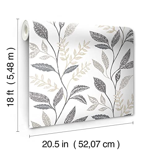 RoomMates RMK12178PLW White Cottage Vine Peel and Stick Wallpaper, Grey, Taupe