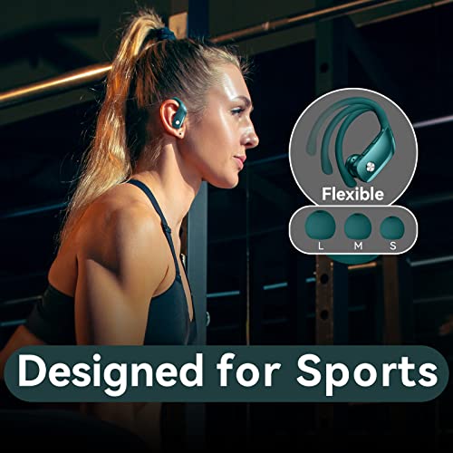 Wireless Earbuds Bluetooth Headphones 48hrs Play Back Sport Earphones with LED Display Over-Ear Buds with Earhooks Built-in Mic Headset for Workout Green BMANI-VEAT00L