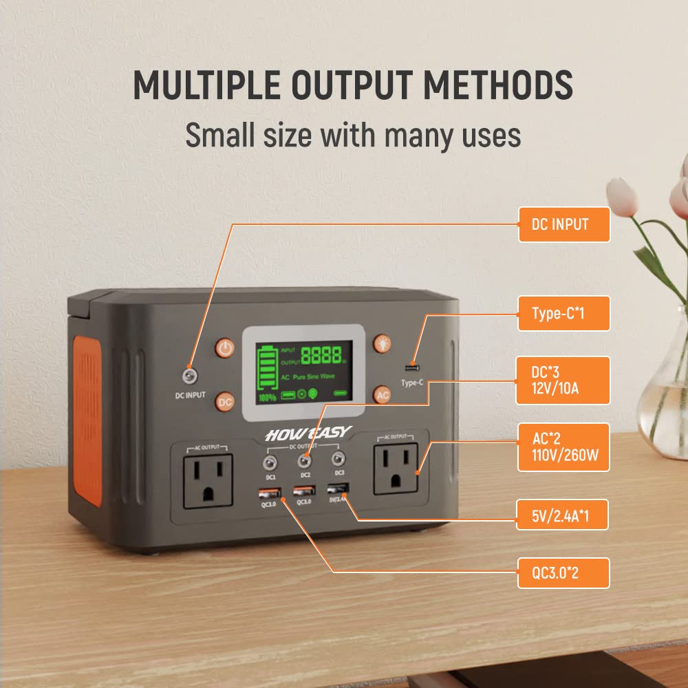 HOWEASY 260W Portable Power Station.178Wh Solar Generator(Solar Panel Not Included) with 110V AC Power Socket Backup Power Supply, Suitable for CPAP, Outdoor Camping Travel Home Emergency