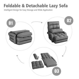 SJYDQ Folding Lazy Sofa Floor Massage Chair Sofa Lounger Bed W/Armrests Pillow Grey Folding Floor Single Sofa