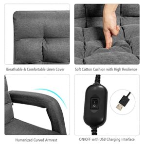 SJYDQ Folding Lazy Sofa Floor Massage Chair Sofa Lounger Bed W/Armrests Pillow Grey Folding Floor Single Sofa