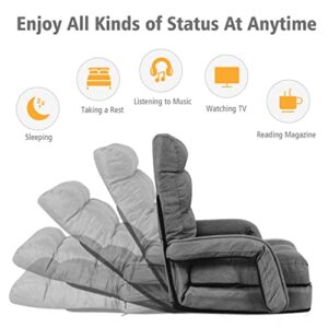 SJYDQ Folding Lazy Sofa Floor Massage Chair Sofa Lounger Bed W/Armrests Pillow Grey Folding Floor Single Sofa