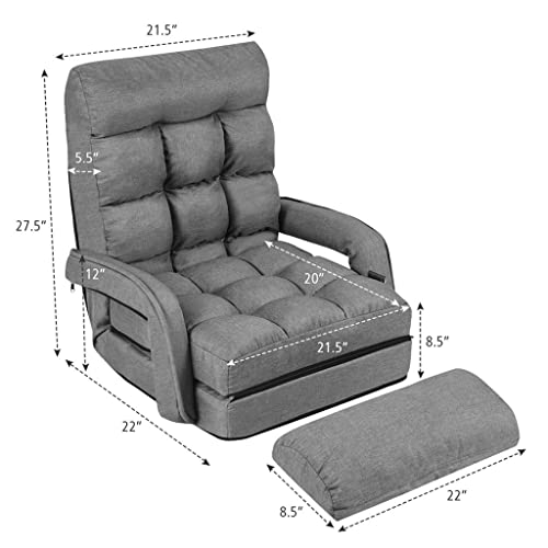 SJYDQ Folding Lazy Sofa Floor Massage Chair Sofa Lounger Bed W/Armrests Pillow Grey Folding Floor Single Sofa