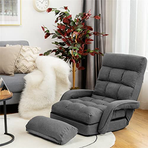 SJYDQ Folding Lazy Sofa Floor Massage Chair Sofa Lounger Bed W/Armrests Pillow Grey Folding Floor Single Sofa