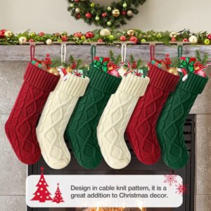 Hommtina Christmas Stockings, Personalized Christmas Stockings 18 Inches Large Size Cable Knitted Stocking Gifts (6pcs White&red&Green)