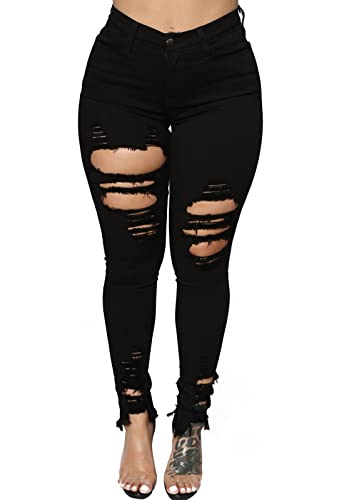 TodTan Women's Skinny Jeans Ripped Mid Rise Stretch Destroyed Denim Pants Jeans Black-b