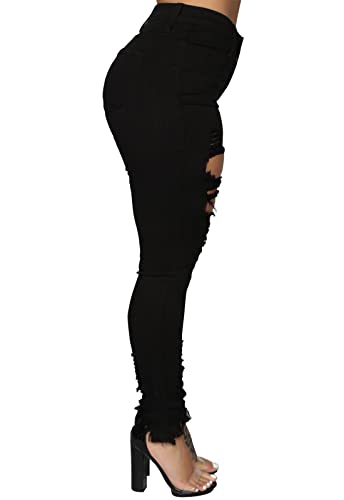 TodTan Women's Skinny Jeans Ripped Mid Rise Stretch Destroyed Denim Pants Jeans Black-b