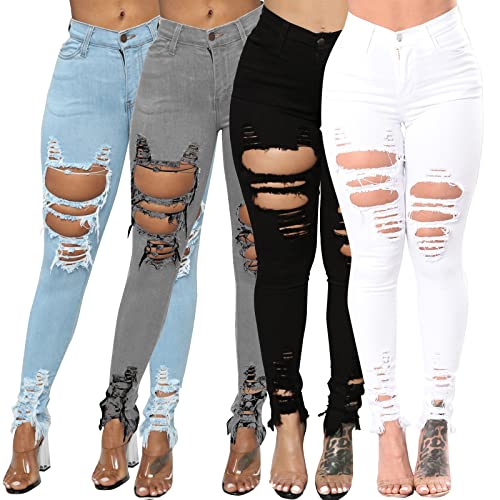 TodTan Women's Skinny Jeans Ripped Mid Rise Stretch Destroyed Denim Pants Jeans Black-b