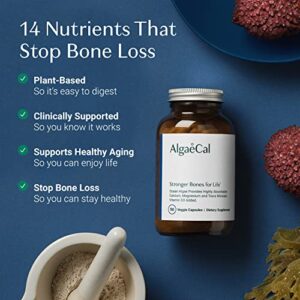 ALGAECAL - Plant Based Calcium Supplement with Vitamin D3 (1000 IU) for Bone Strength, Contains 13 Minerals Supporting Bone Health, Organic Calcium (750 mg) for Women & Men, 90 Veggie Caps