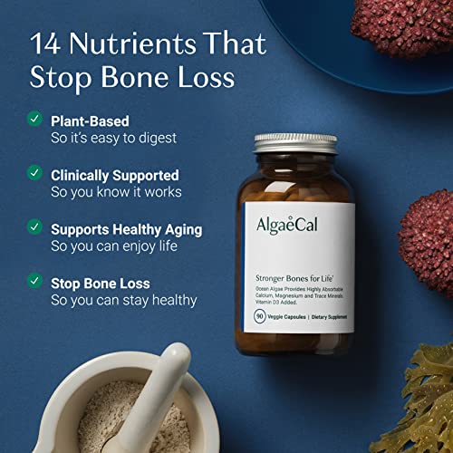 ALGAECAL - Plant Based Calcium Supplement with Vitamin D3 (1000 IU) for Bone Strength, Contains 13 Minerals Supporting Bone Health, Organic Calcium (750 mg) for Women & Men, 90 Veggie Caps