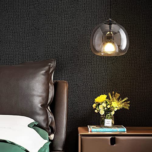 39.4 Ft x 17.7'' Crocodile Wallpaper Lavish Black Matte Crocodile Textured Wallpaper Self Removable for Home Decoration Renovation [ Paste The Wall Product ]