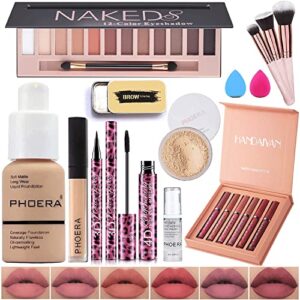 all in one makeup kit,12 colors eyeshadow palette,phoera foundation,6 colors lipstick set,phoera primer powder concealer contour,eyebrow soap,waterproof eyeliner and mascara, makeup brush set