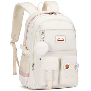 Hey Yoo Backpack for Girls Bookbag Cute School Bag College Middle High Elementary School Backpack for Teen Girls (White)