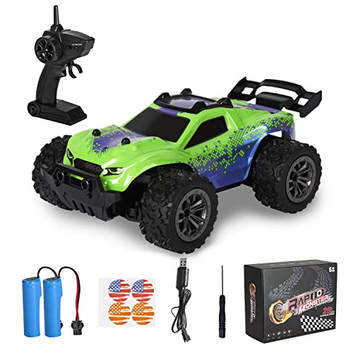 iBliver Remote Control Car, 1:20 Fast 28KM/H Remote Control Monster Truck, All Terrain RC Vehicle Truck Crawler with Two Batteries, Throttle Speed Adjust and LED Light for Boys Kids and Adults