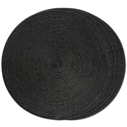 FunWheat Round Braided Placemats Set of 4 Table Mats for Dining Tables Woven Washable Non-Slip Place mats 15Inch (Black, 4pcs)