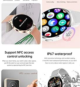 HANDA Smart Watch for Women, Fitness Tracker Smartwatch with Heart Rate Blood Pressure Sleep Monitor Bluetooth Call Pedometer IP67 Waterproof Activity Tracker for Android iOS (Gold Steel)