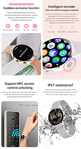 HANDA Smart Watch for Women, Fitness Tracker Smartwatch with Heart Rate Blood Pressure Sleep Monitor Bluetooth Call Pedometer IP67 Waterproof Activity Tracker for Android iOS (Gold Steel)