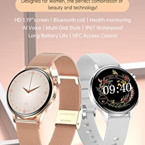 HANDA Smart Watch for Women, Fitness Tracker Smartwatch with Heart Rate Blood Pressure Sleep Monitor Bluetooth Call Pedometer IP67 Waterproof Activity Tracker for Android iOS (Gold Steel)