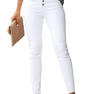 Sidefeel Womens High Waist Skinny Jeans Button Fly Raw Hem Elegant Denim Pants US4 White