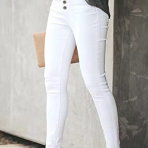 Sidefeel Womens High Waist Skinny Jeans Button Fly Raw Hem Elegant Denim Pants US4 White