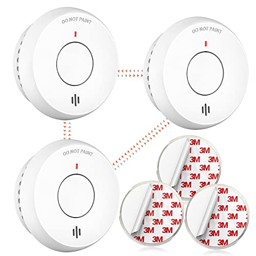 Jemay 3 Pack Wireless Interconnected Smoke Detectors Fire Alarm with Transmission Range of Over 820 ft, Fire Detector 10 Year Lithium Battery, with Enhanced Photoelectric Sensor