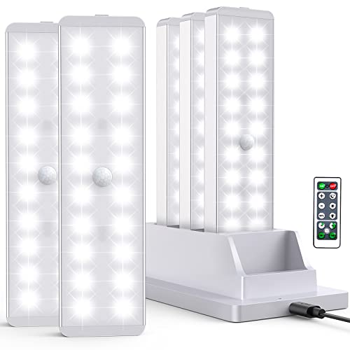 LED Closet Light with Charging Station, 20LEDs Dimmer Rechargeable Motion Sensor Under Cabinet Lighting with Remote Control, Wireless Stick-Anywhere Night Safe Light Bar for Wardrobe,Kitchen-5 Pcs