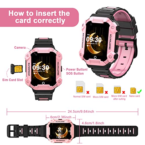 PTHTECHUS 4G Smart Watch for Kids - Smartwatch Phone with GPS Tracker,HD Camera, SOS, WiFi, Pedometer, Audio and Video Calling Voice Chat MP3 Waterproof Compatible Android and iOS for Girls Boys Gifts